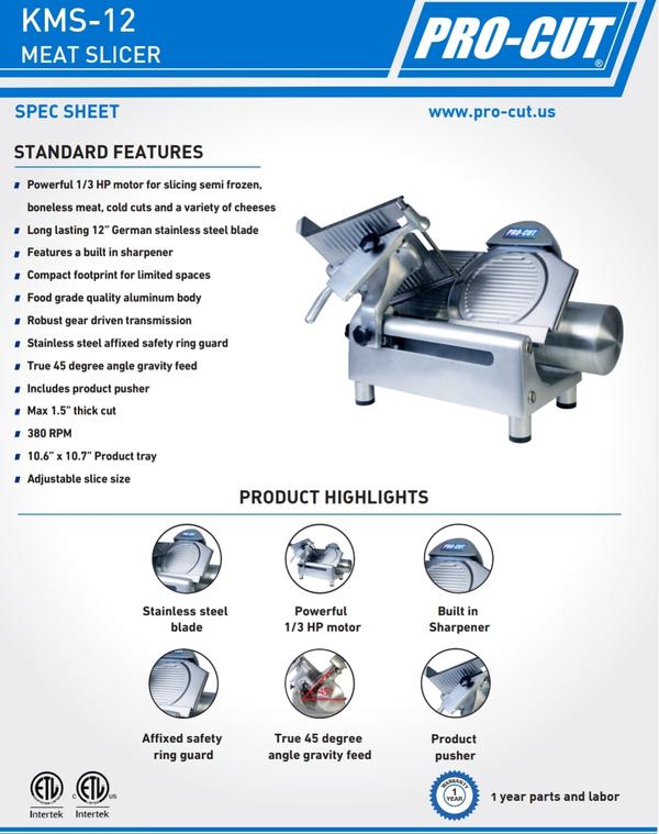 Pro-Cut KMS-12 Meat Slicer - 12" Blade, 1/3 HP, Gear Drive – BUGA Food ...